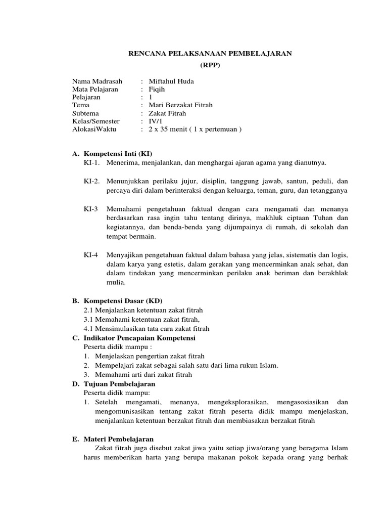 RPP Fiqih Kelas 4 Semester 1 | PDF