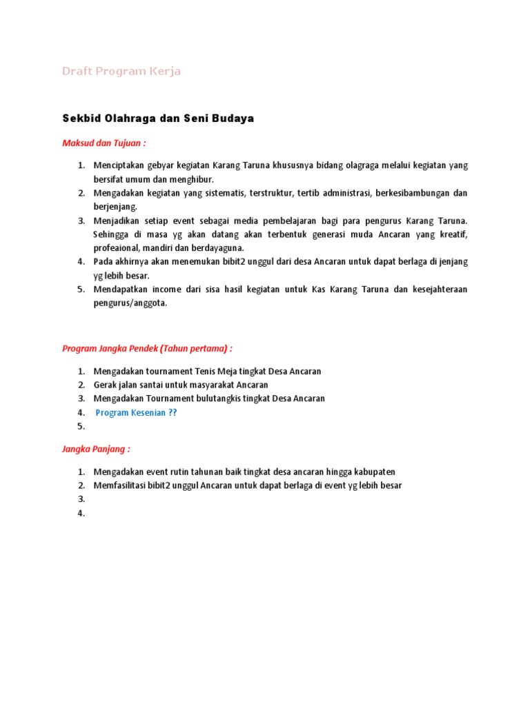 Draft Program Kerja | PDF