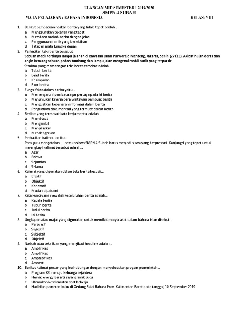 Ulangan Mid Semester I | PDF