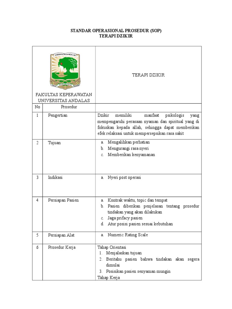 STANDAR - OPERASIONAL - Terapi Dzikir | PDF