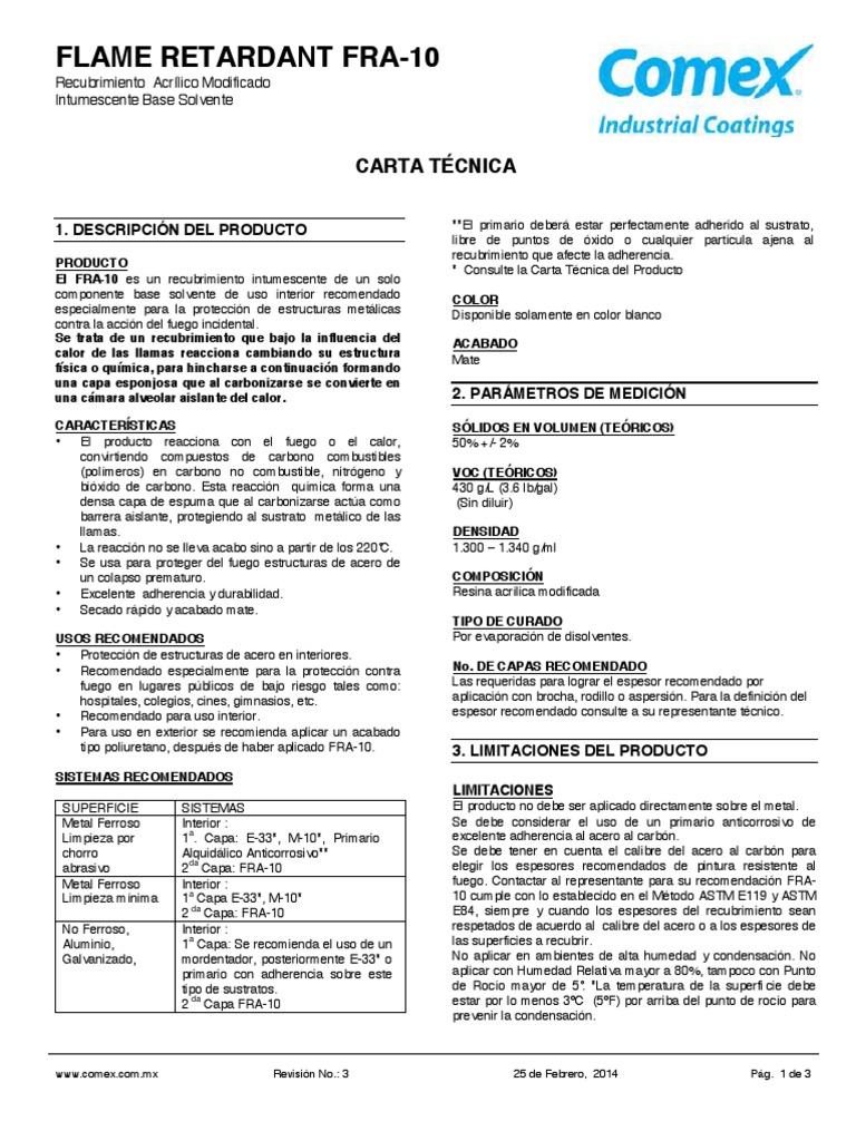 Carta Técnica del FRA-10 Comex | PDF