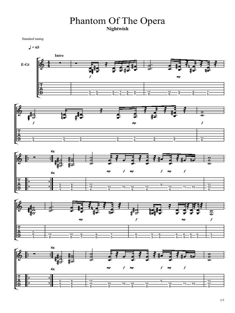 Nightwish: Phantom of the Opera Tabs | PDF
