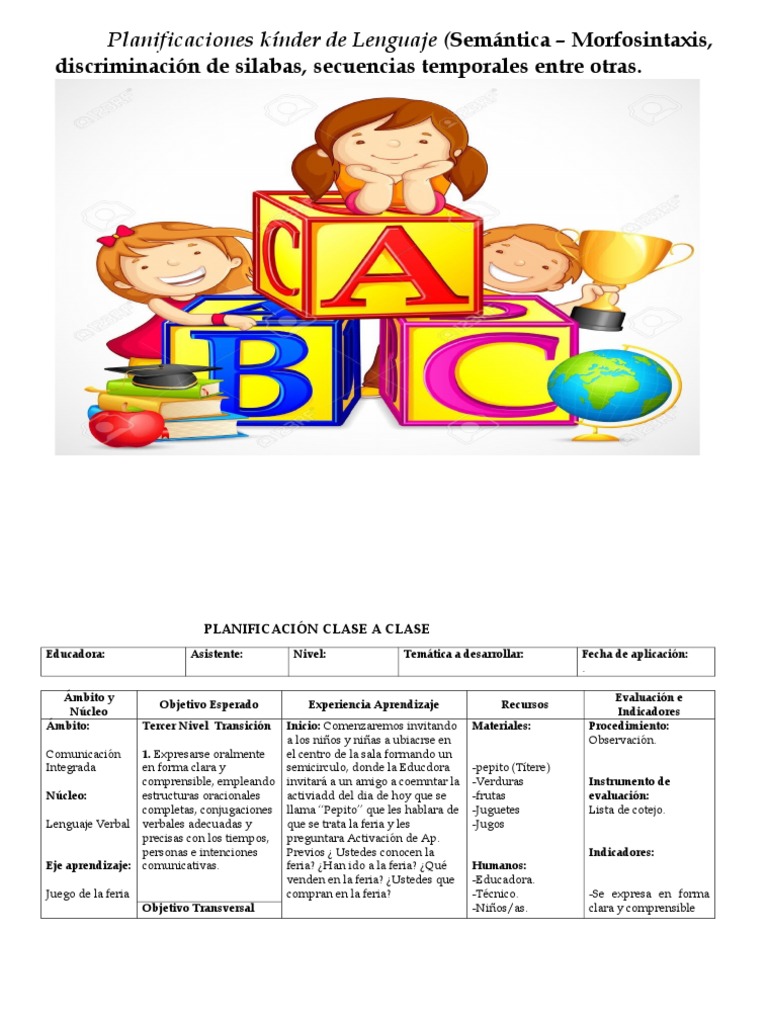 Planificaciones de Lenguaje para Pre Kinder | PDF