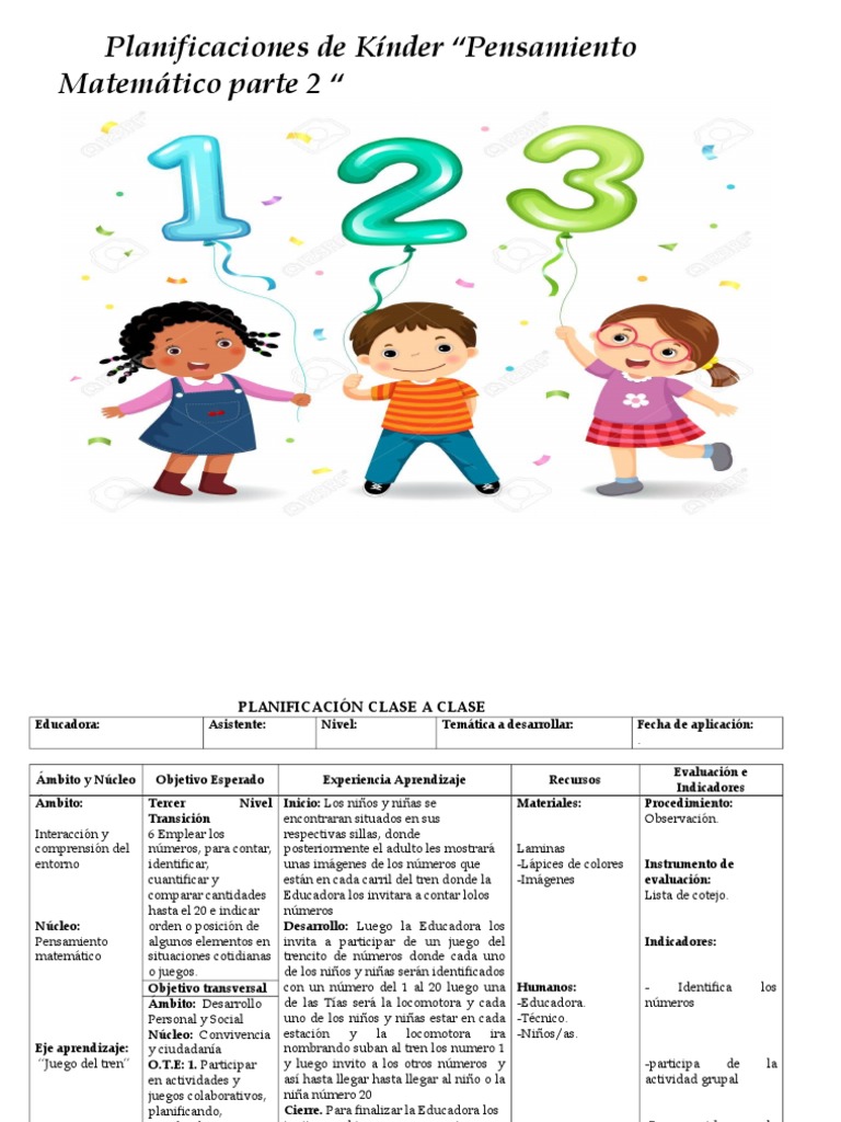 Planificaciones de Pensamiento Matematico Partes 2 de Kinder B.N | PDF