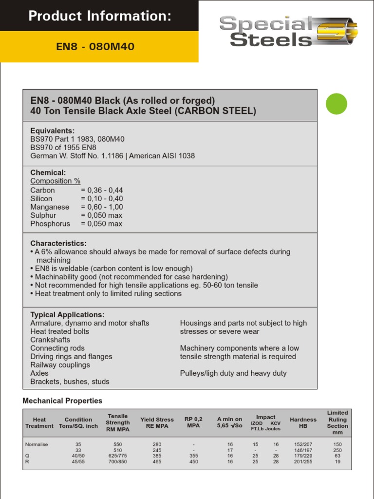 En8 080M40 | PDF | Ultimate Tensile Strength | Materials