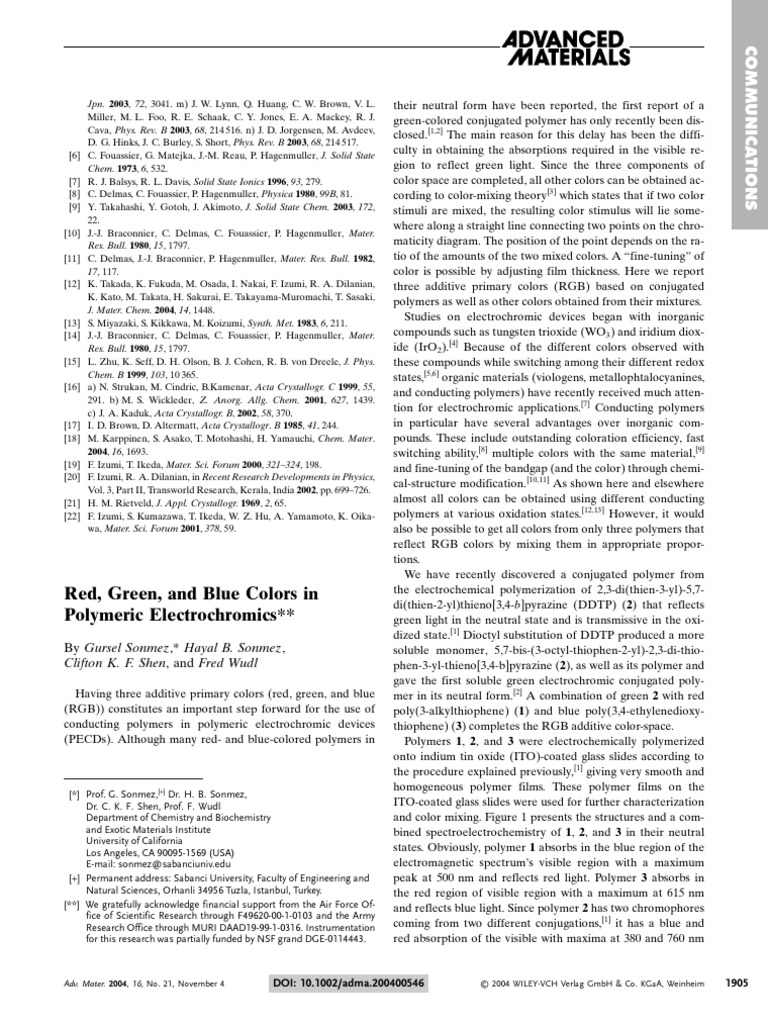 2004-Red, Green, and Blue Colors in Polymeric Electrochromics | PDF ...