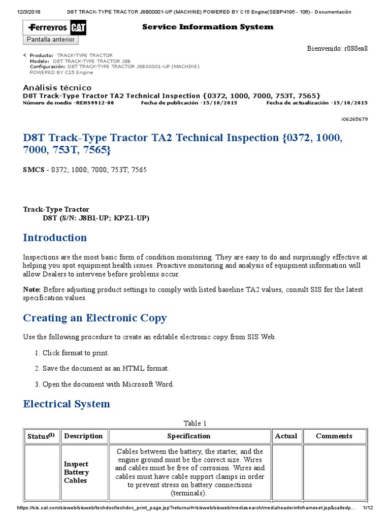 D8T Track-Type Tractor TA2 Technical Inspection | PDF