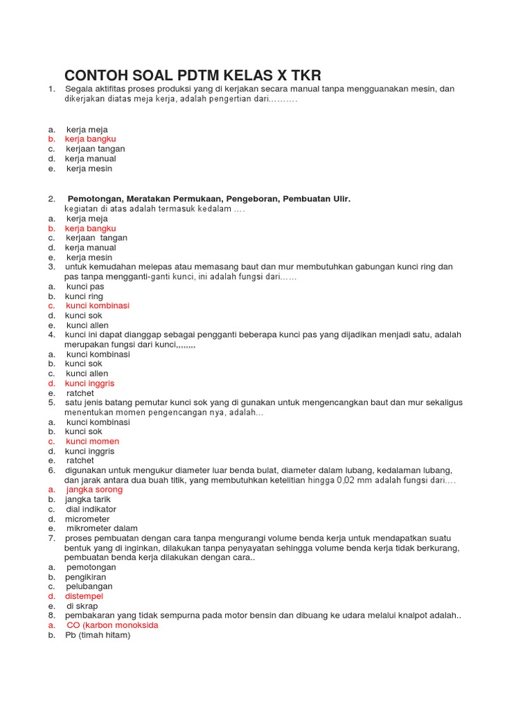 Contoh Soal PDTM Kelas X TKR | PDF