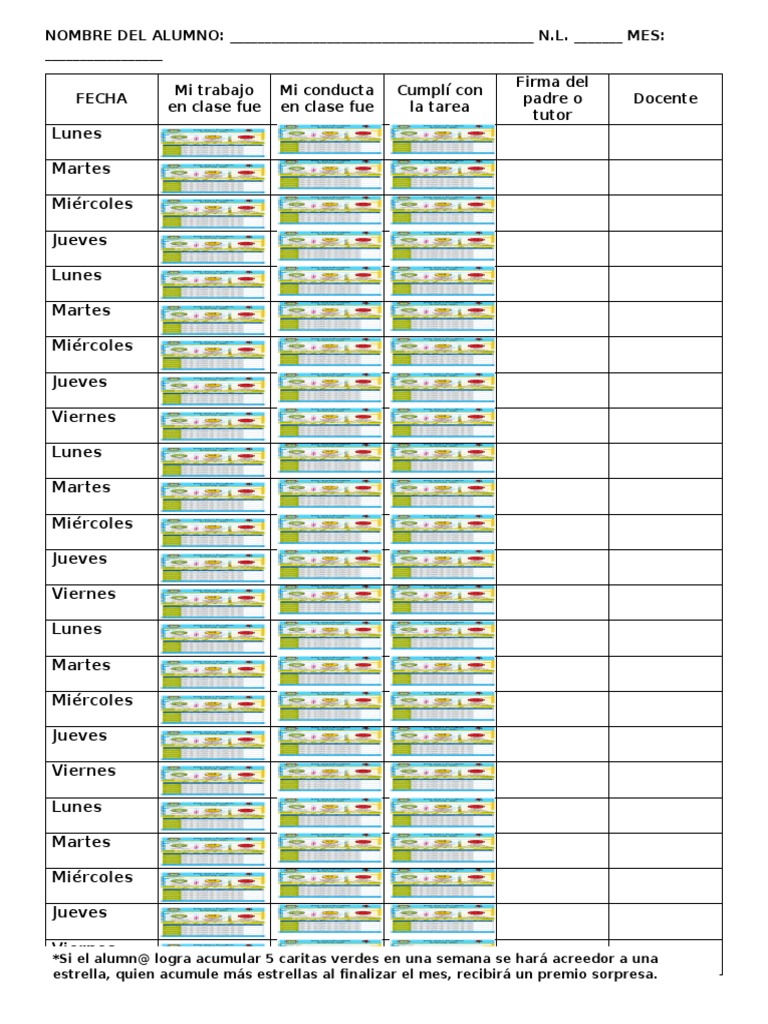 Registro de Trabajo, Conducta y Tareas Mensules | PDF