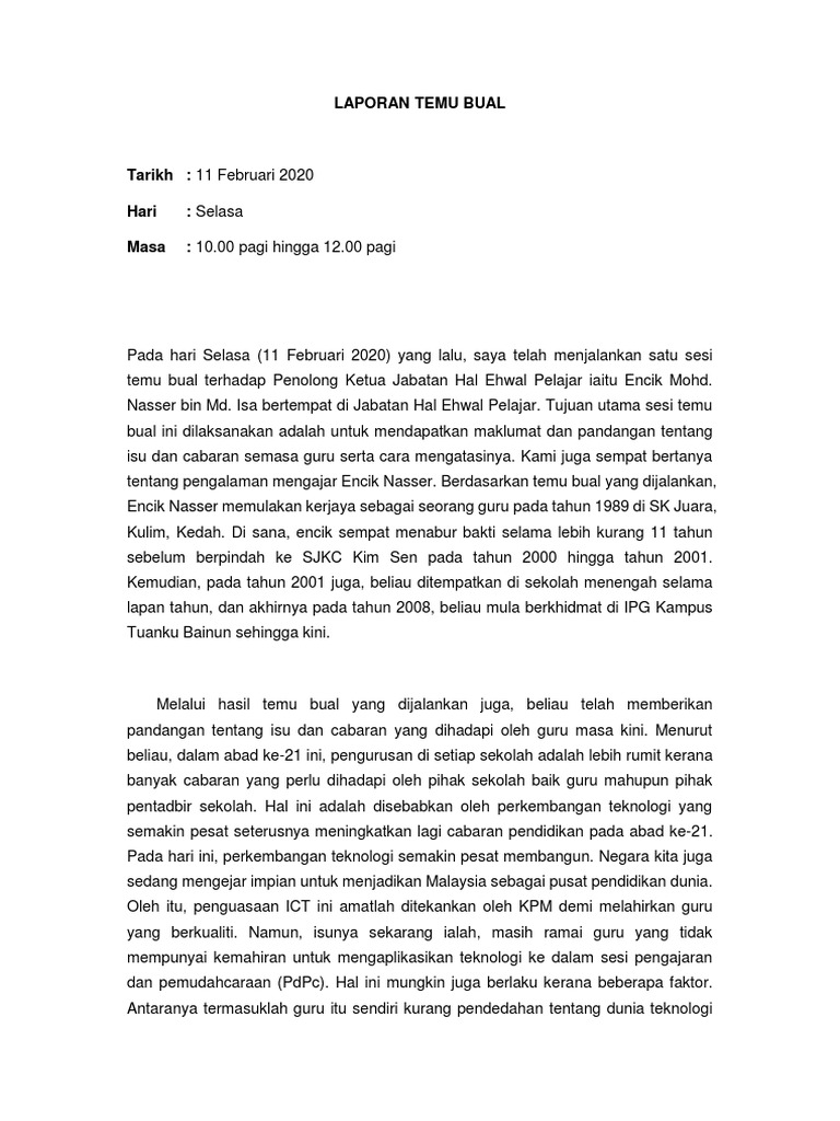 Laporan Temu Bual | PDF