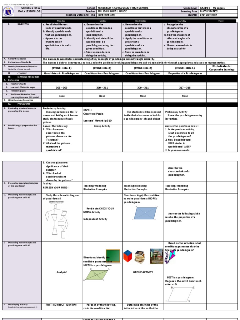 Math 9 1ST Week 3RD Quarter | PDF
