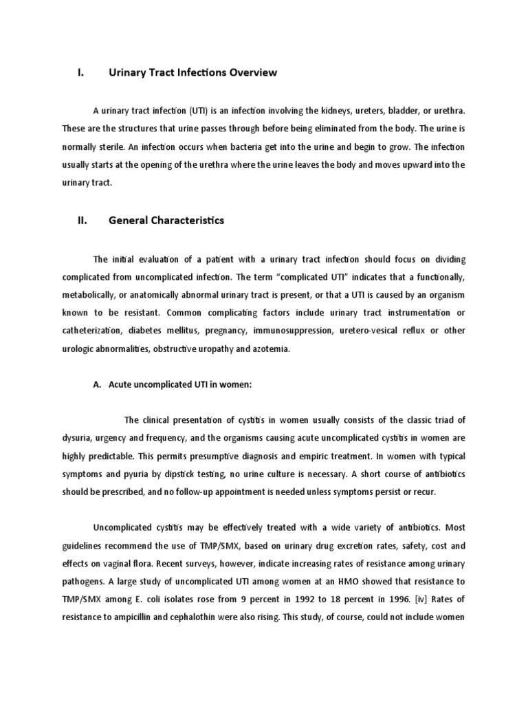 I. Urinary Tract Infections Overview: A. Acute Uncomplicated UTI in ...