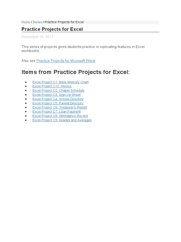 Practice Projects For Excel | PDF