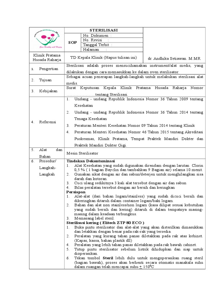 3.6.1.1 SOP Sterilisasi Autoclave | PDF