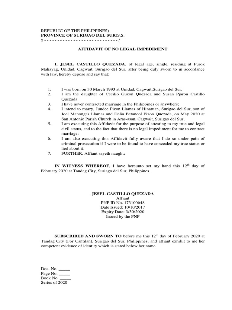 Affidavit of No Legal Impediment | PDF