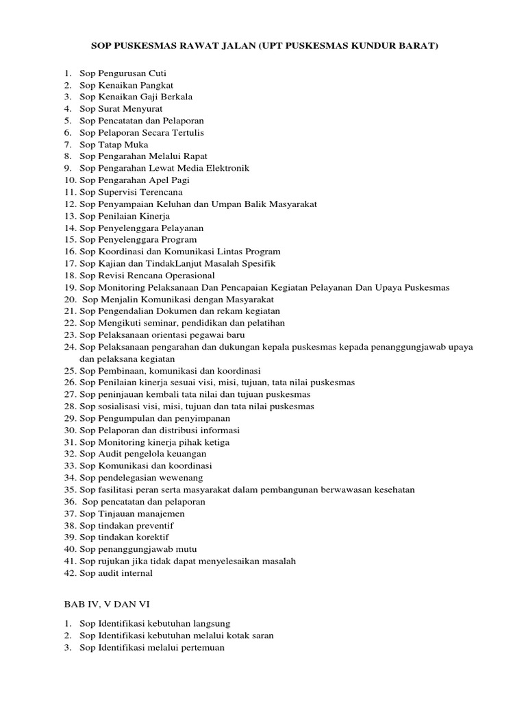 Rekap Sop Puskesmas Kundur Barat | PDF