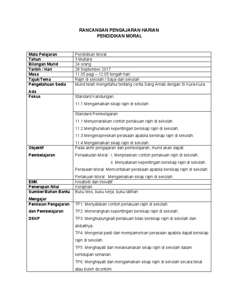 RPH Moral Tahun 3 | PDF