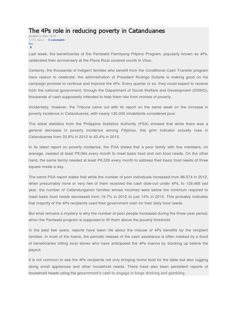 4Ps Impact on Poverty in Catanduanes | PDF | Social Science | Self ...