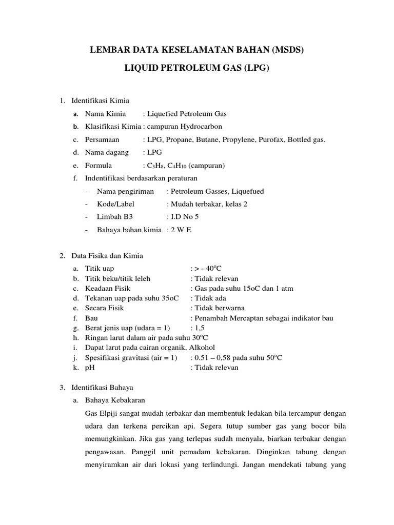 MSDS Gas LPG dan Bahaya Kebakarannya | PDF