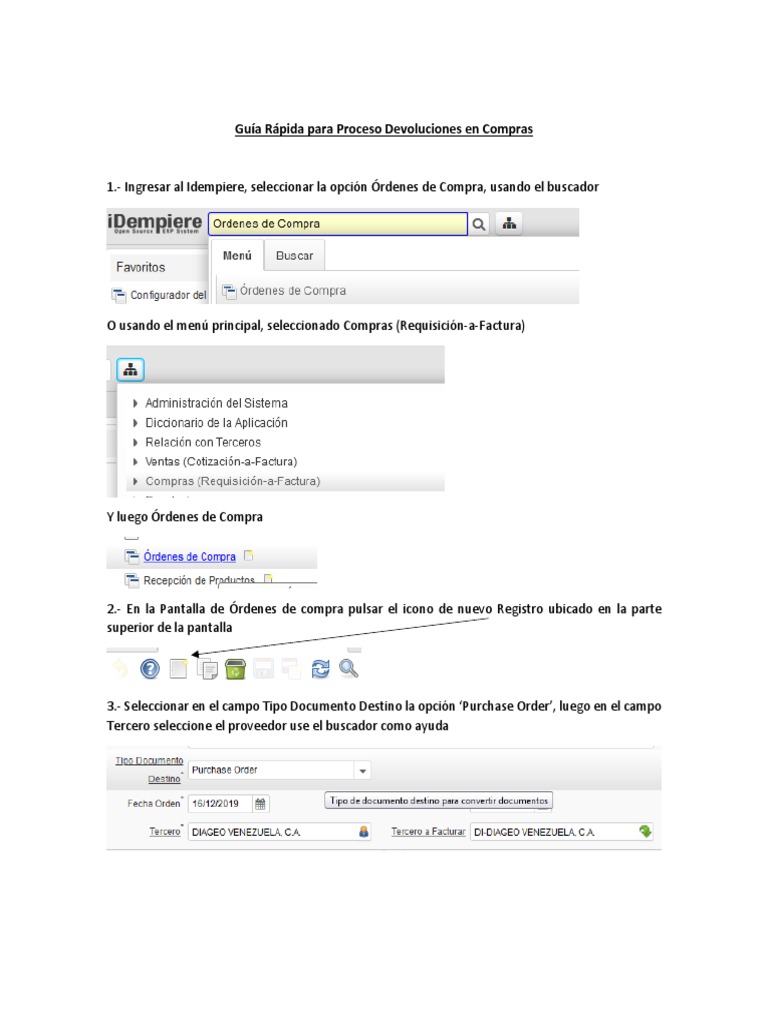 Guía Rápida para Proceso Compras Devoluciones Idempiere | PDF