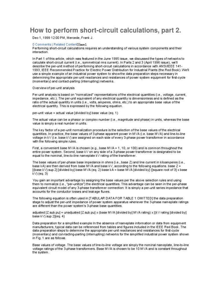 Perform short-circuit calculations using per-unit method (Part 2 | PDF | Electrical Impedance | Volt
