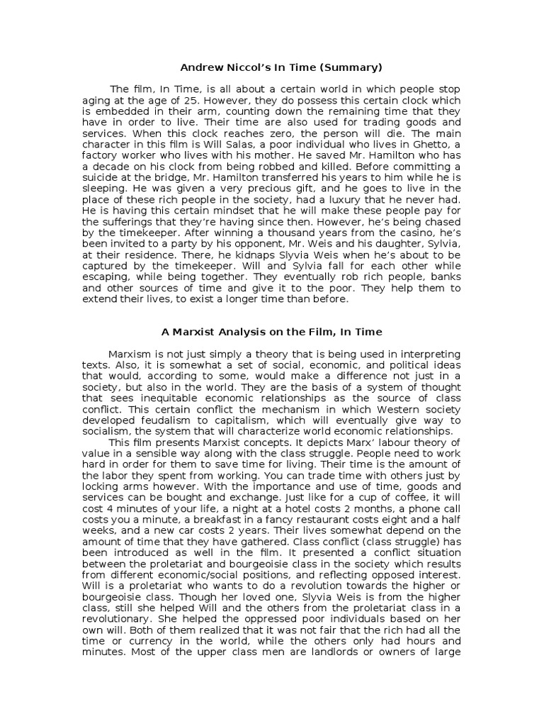A Marxist Analysis On The Movie, in Time | PDF