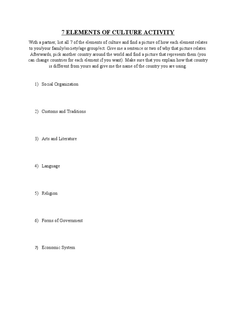 Exploring the 7 Elements of Culture | PDF