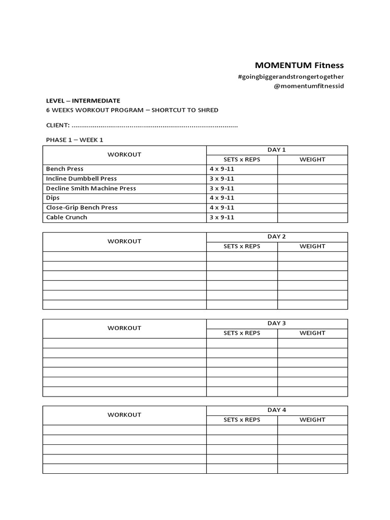 6 Weeks Shortcut To Shred - Level Intermediate | PDF