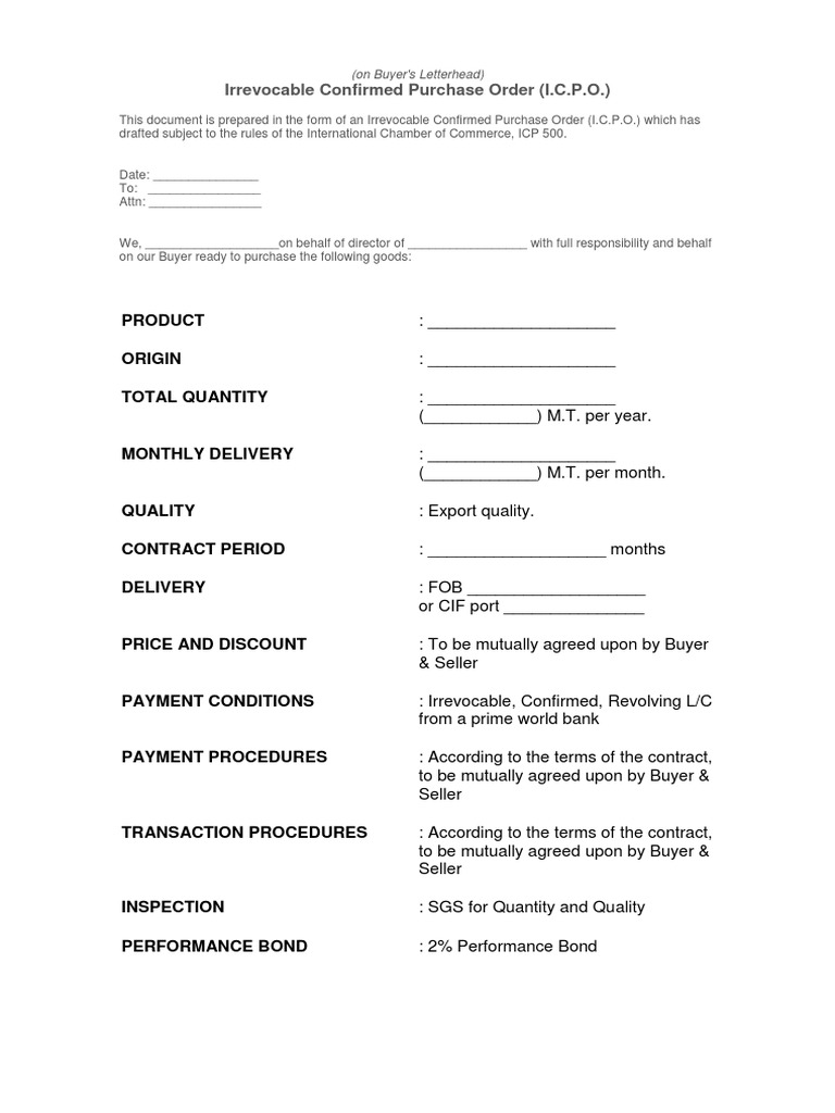 Irrevocable Confirmed Purchase Order (ICPO) | PDF | Law
