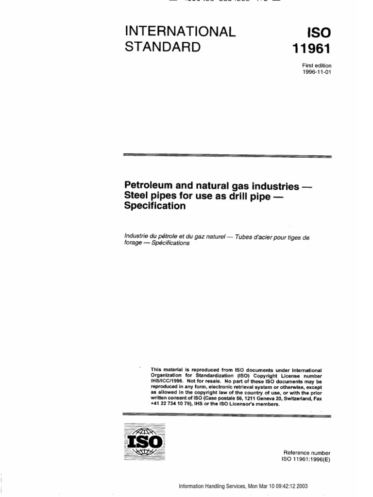 Iso 11961 Specificacion de Drill Pipe PDF | PDF | Technology & Engineering
