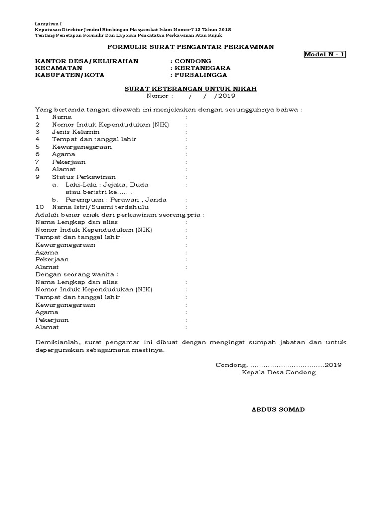 Format Surat Nikah PDF | PDF