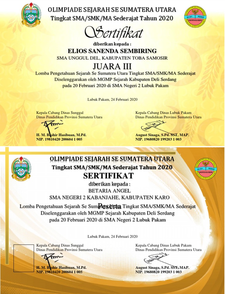 Sertifikat Olimpiade Sejarah 2020 | PDF