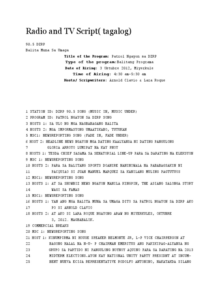 Radio and TV Script | PDF