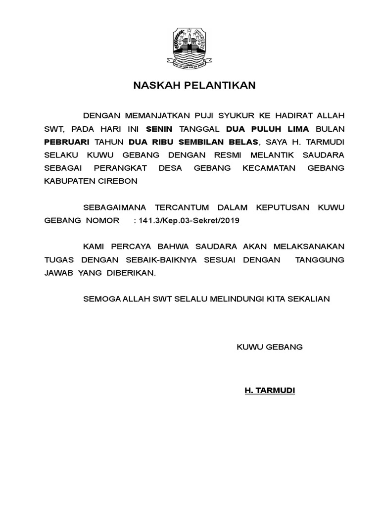 Naskah Pelantikan P. Desa | PDF