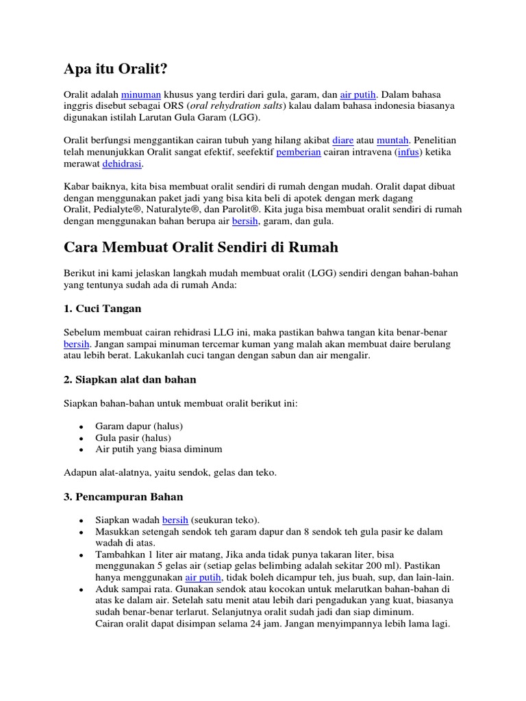 Apa Itu Oralit | PDF | Memasak, Makanan, & Anggur | Gaya Hidup
