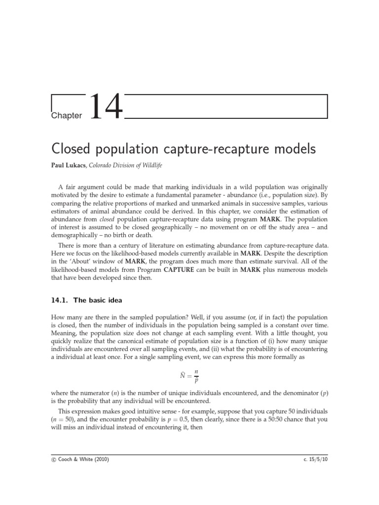Closed Population Capture Recapture Models Pdf Teaching Mathematics Statistics
