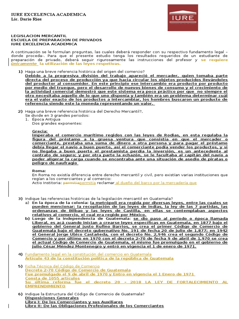 Cuestionario Libro I Código de Comercio | PDF