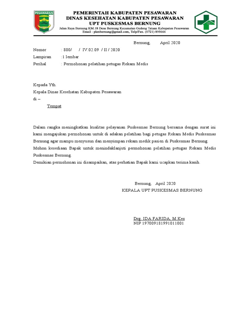 Contoh Surat Permohonan Pelatihan | PDF