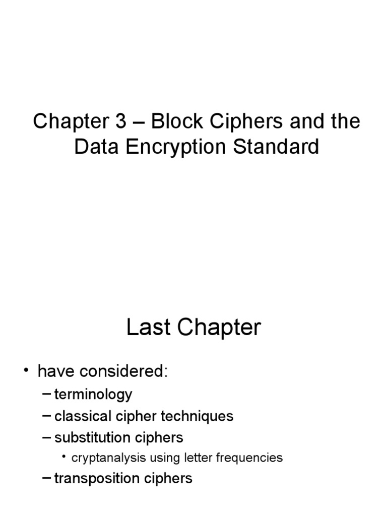 Chapter 3 - Block Ciphers and The Data Encryption Standard | PDF | Cipher | Cryptography