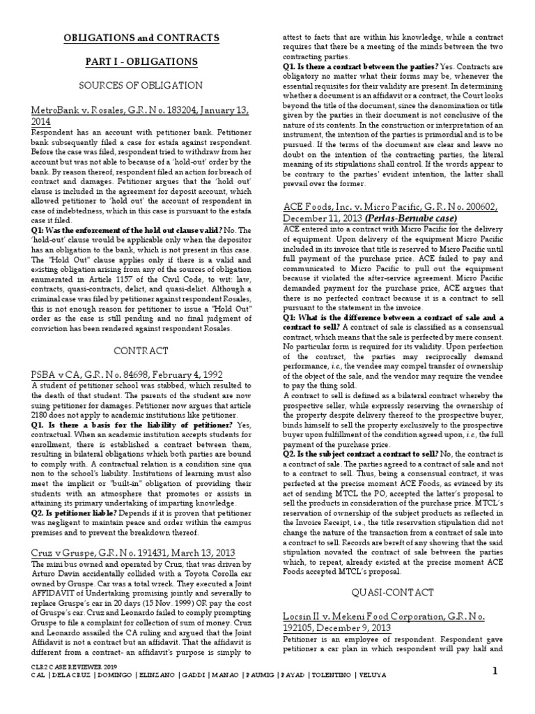 Civil Law Review 2-Oblicon-Case-Reviewer - LEGARDA | PDF | Law