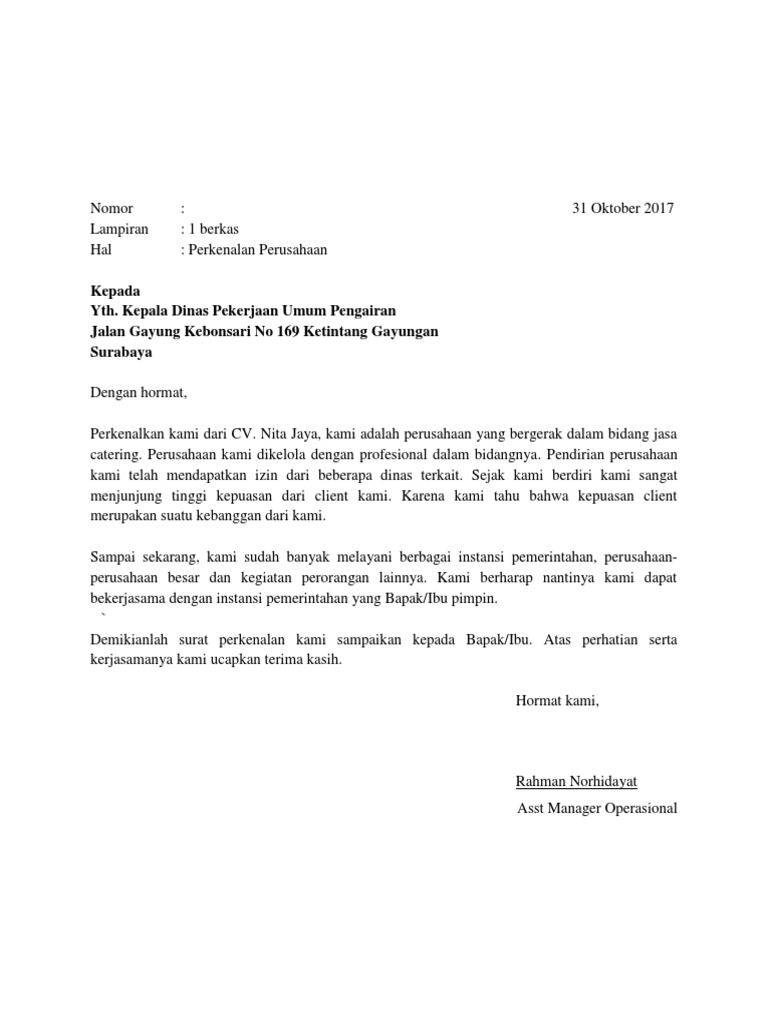 Surat Perkenalan CV. Nita Jaya | PDF