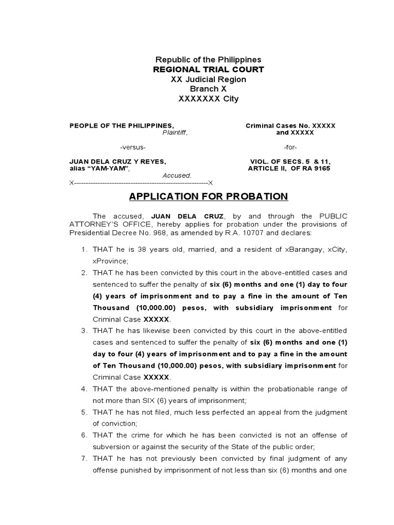 Probation Application for Juan Dela Cruz | PDF | Law