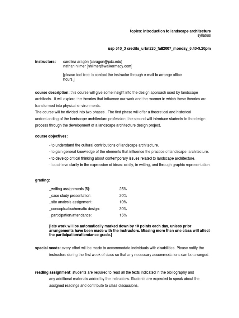 Introduction to Landscape Architecture Syllabus | PDF | Career & Growth ...