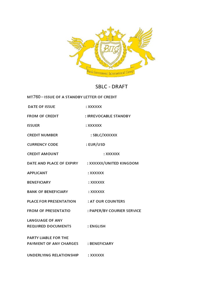 SBLC MT760 - Draft | PDF