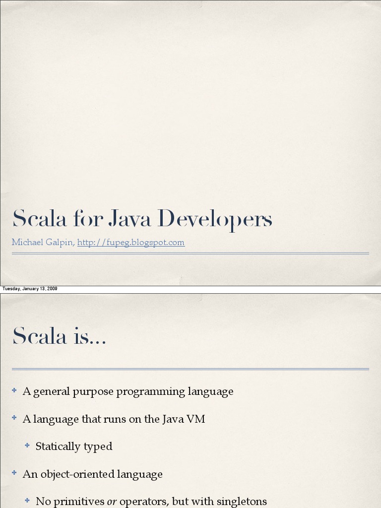 Scala For Java Developers: Tuesday, January 13, 2009 | PDF | Scala (Programming Language) | Java ...