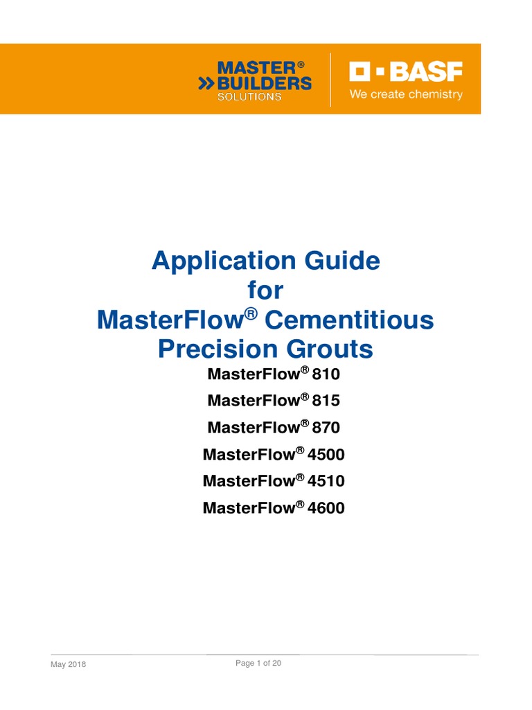 Basf Masterflow Cementitiousgrouts Applicationguide PDF | PDF