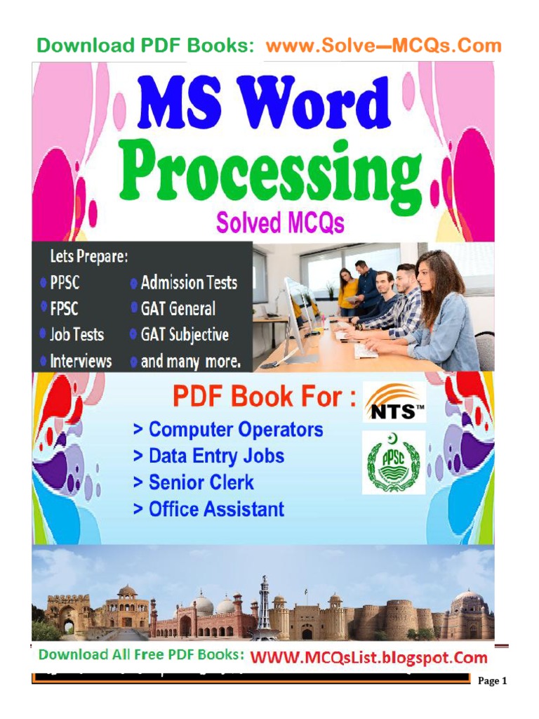MS Word Processing Solved MCQs PDF Book | PDF | Teaching Methods & Materials | Computers