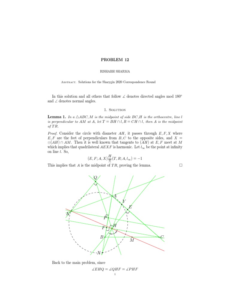 Sharygin 2020 Solutions | PDF