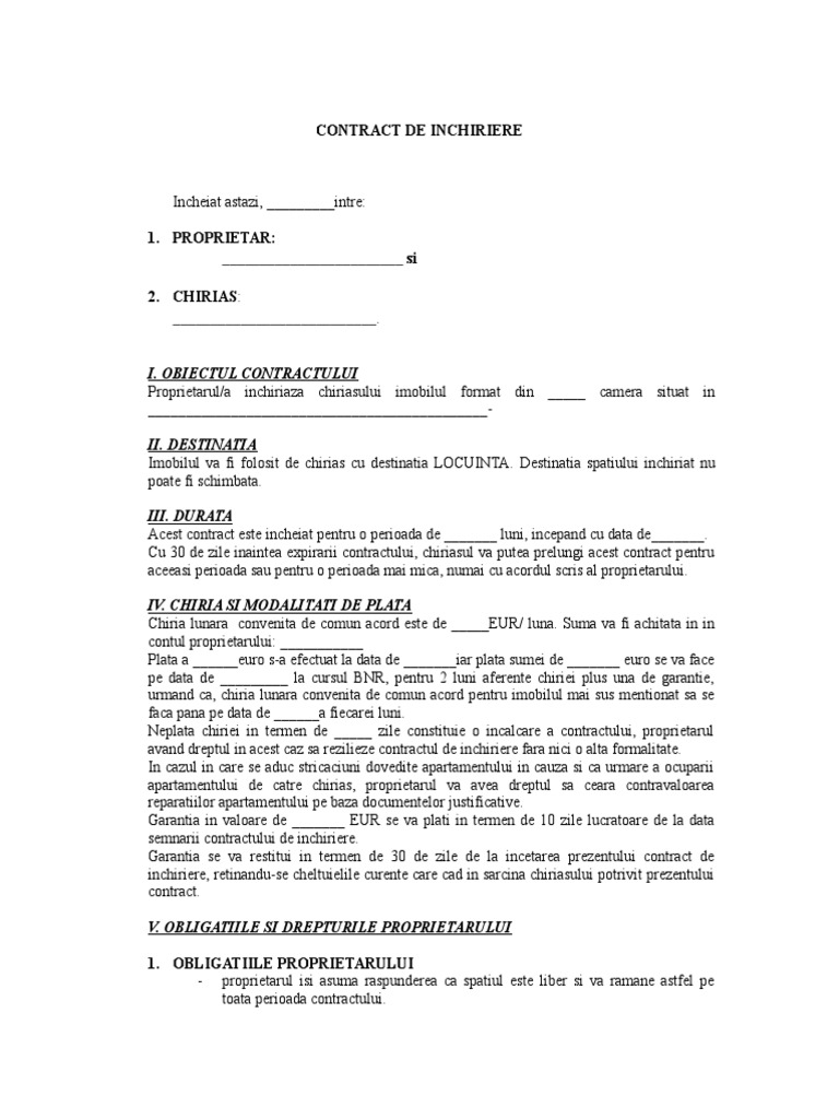 Contract Inchiriere Model | PDF