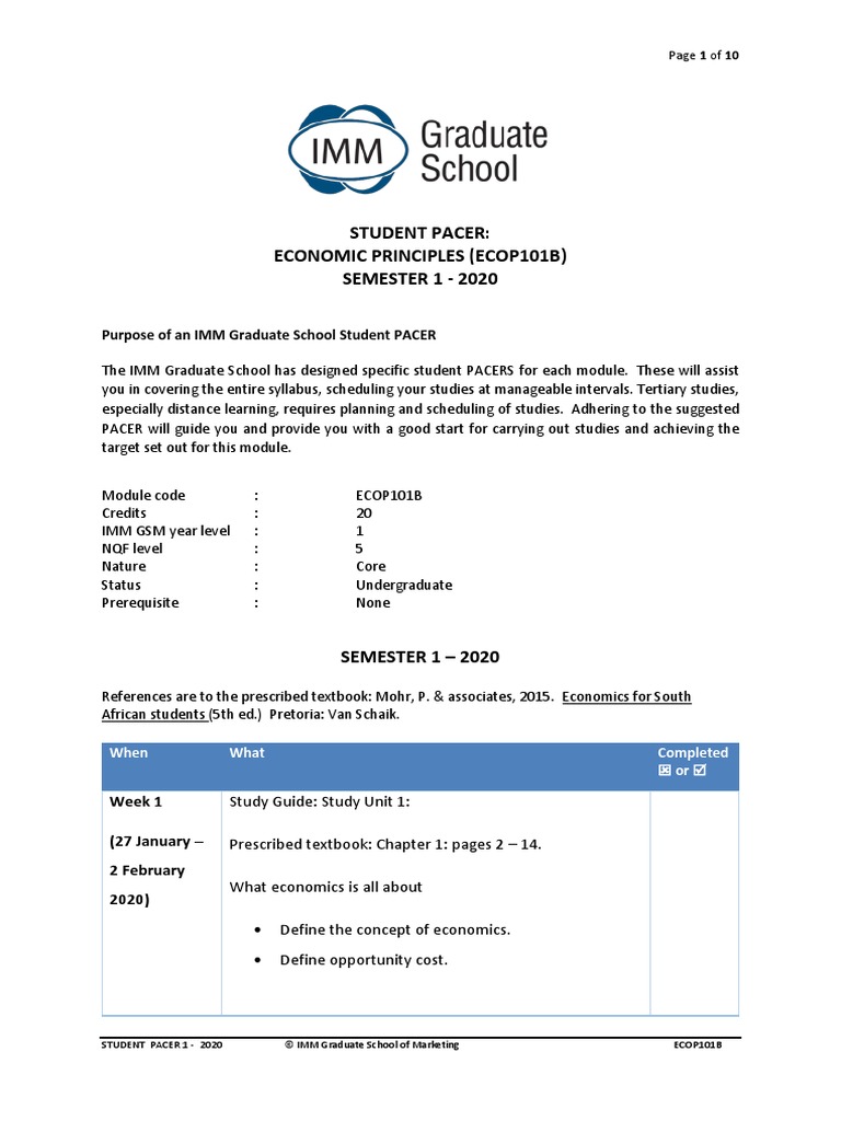 ECOP101B Student Pacer | PDF | Finance & Money Management
